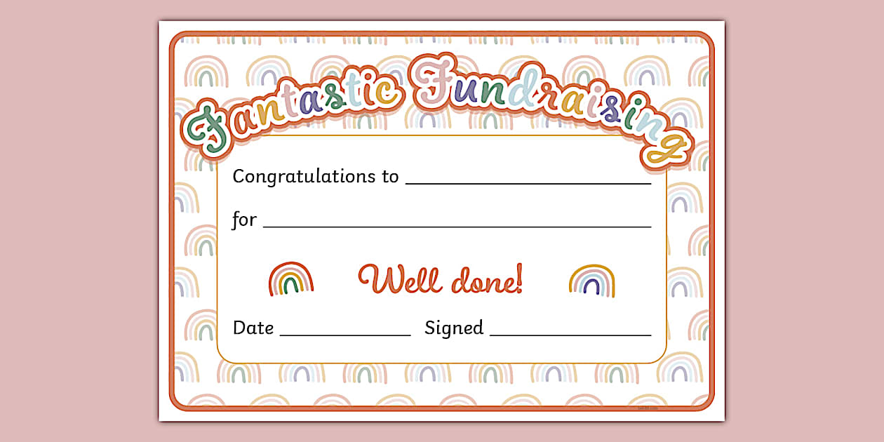 Muted Rainbow Themed Fantastic Fundraising Certificate