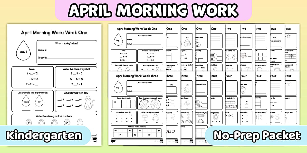 Kindergarten April Morning Work Bundle (teacher made)