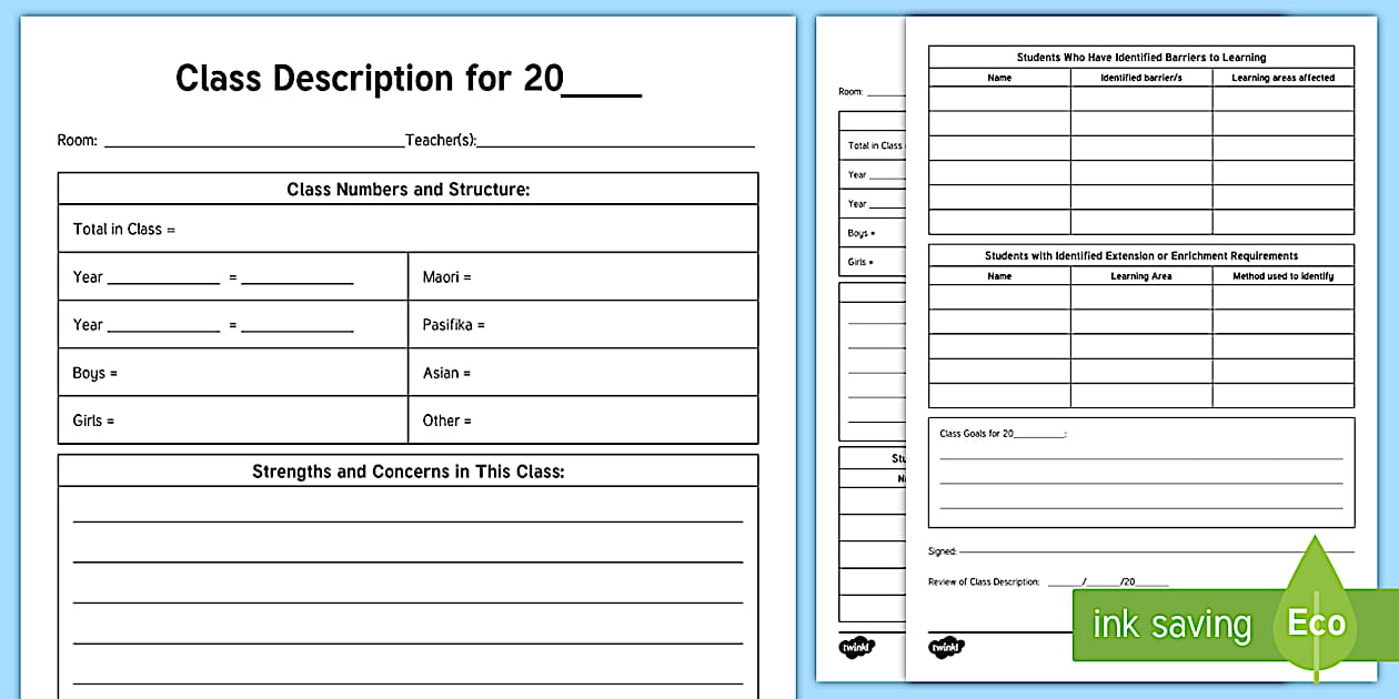 Class Description Record (teacher made) - Twinkl