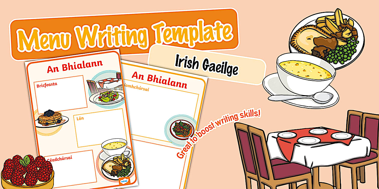 Menu Writing Template - Irish Gaeilge