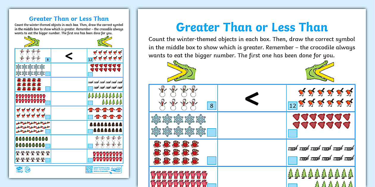 Editable Winter Themed Greater Than or Less Than up to 20 Worksheet