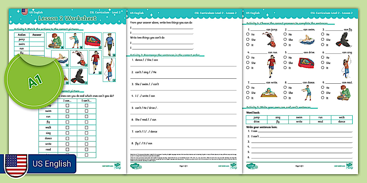 ESL Curriculum (US-English) Level 2, Lesson 2 Worksheet