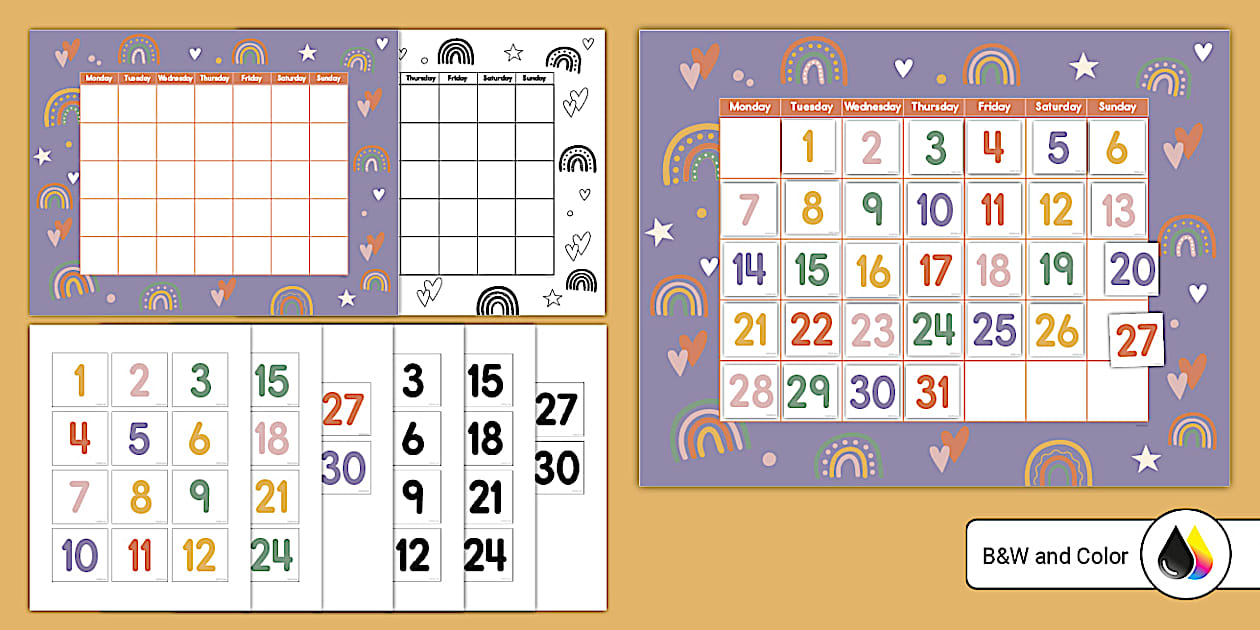 Muted Rainbows Theme Calendar Display (teacher made)