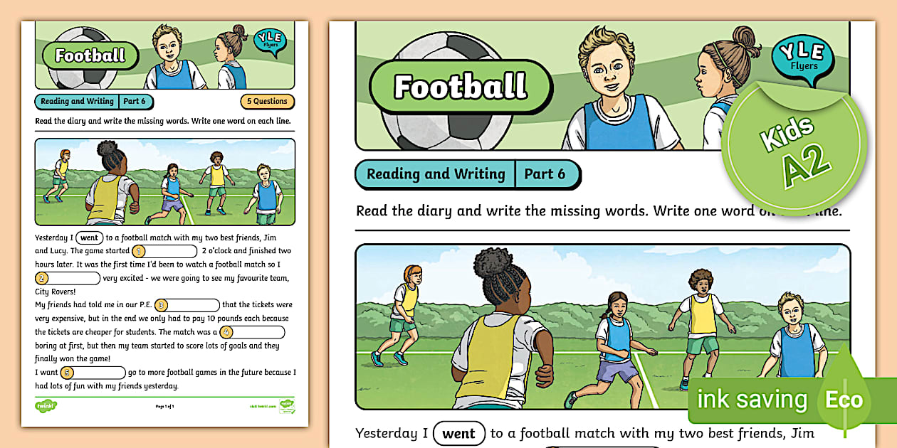 ESL YLE Flyers Reading and Writing Part 6 Worksheet (Football) [Kids, A2]