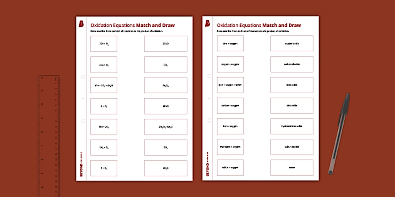 Oxidation Equations Match and Draw Beyond Science - Twinkl