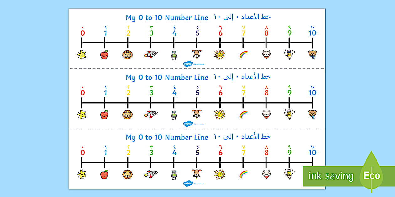 Numbers 0 10 on a Number Line Arabic/English (teacher made)