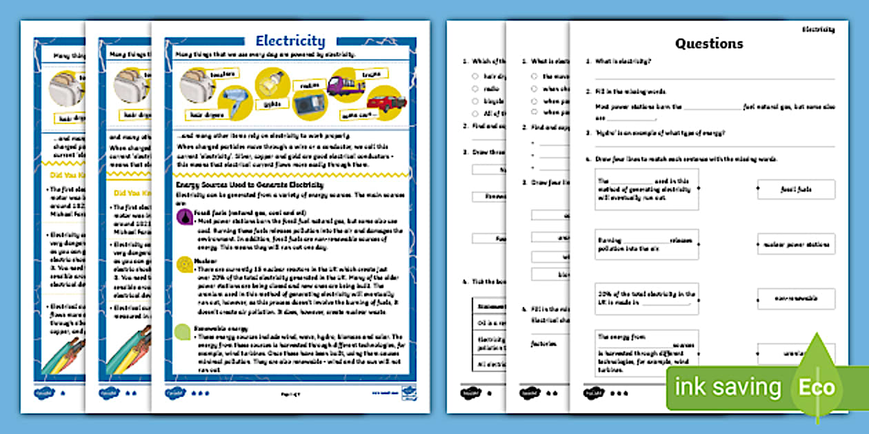 LKS2 Electricity Reading Comprehension PDF Activity - Twinkl