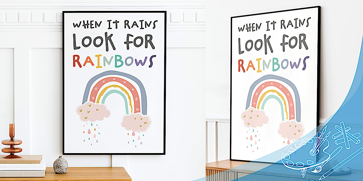 When It Rains Muted Rainbow-Themed Inspirational Poster