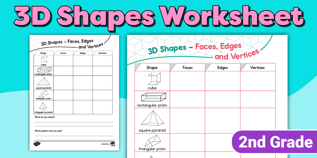 Second Grade 3D Shapes: Faces, Edges, and Vertices Worksheet