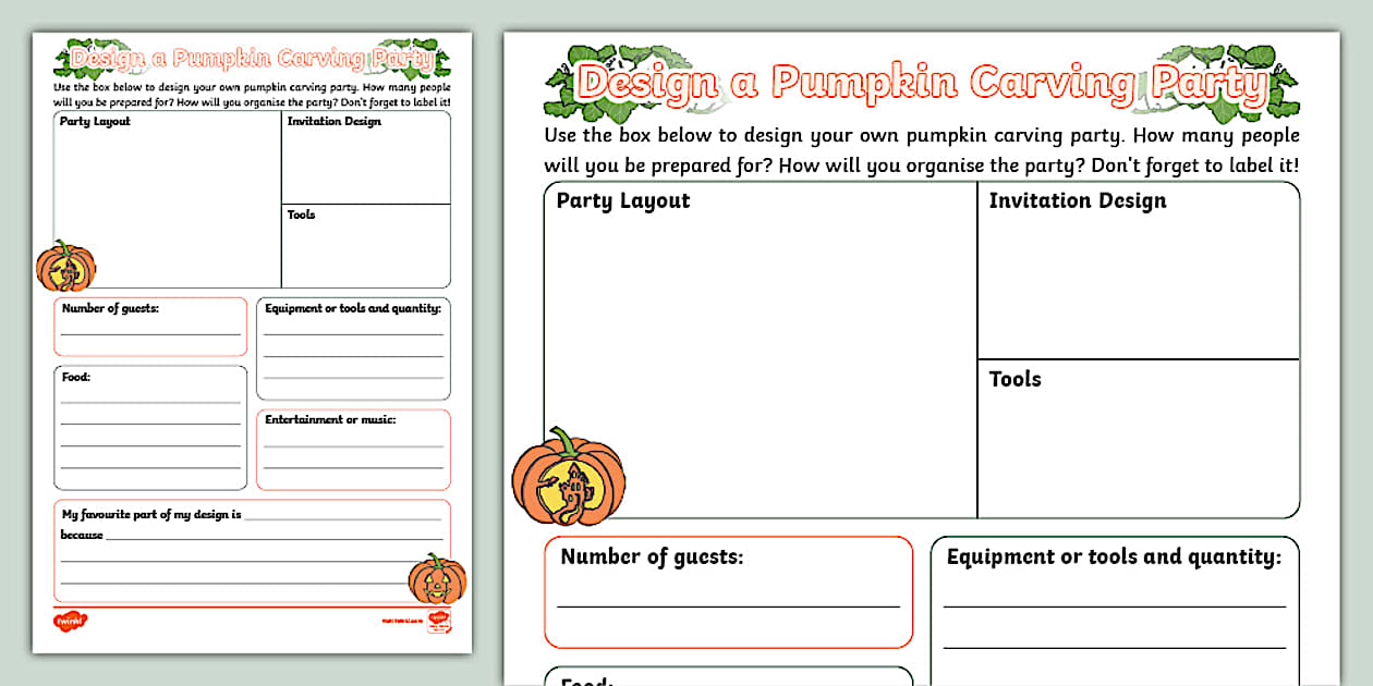 Design a Pumpkin Carving Party Worksheet - Twinkl