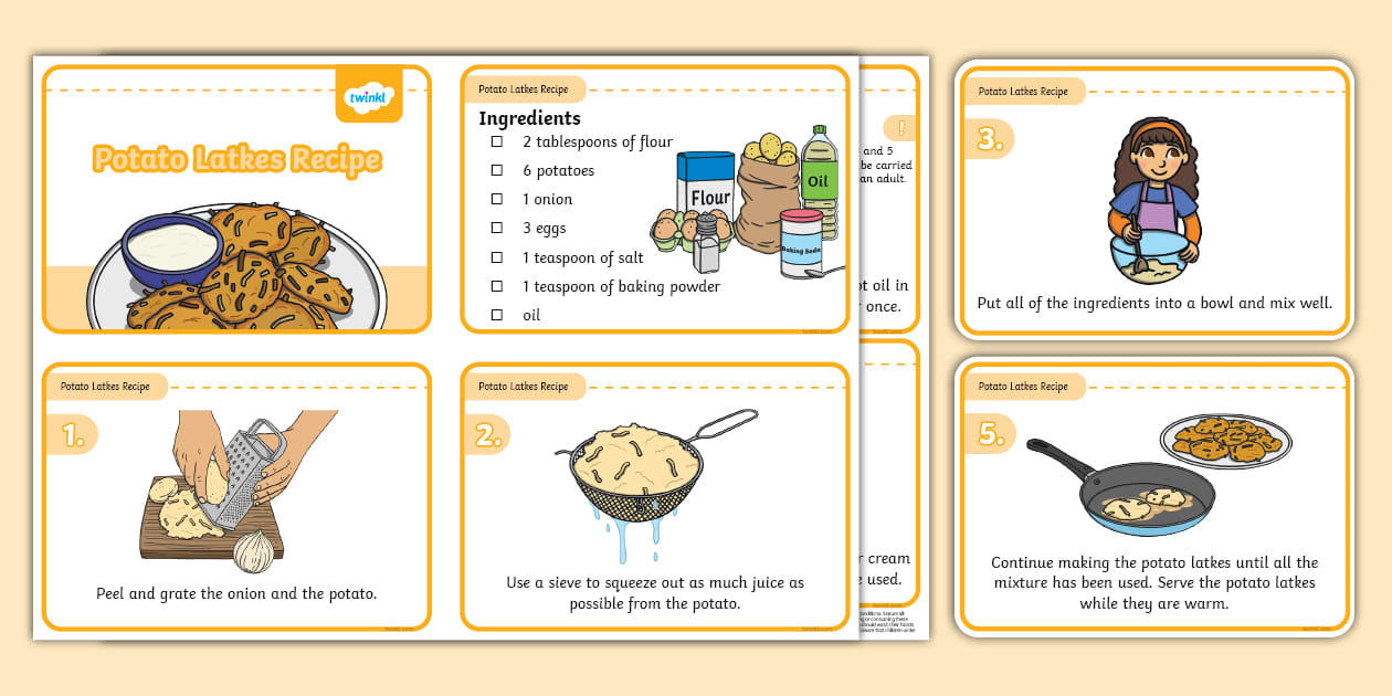 Potato Latkes Recipe Cards | Hanukkah | Twinkl - Twinkl