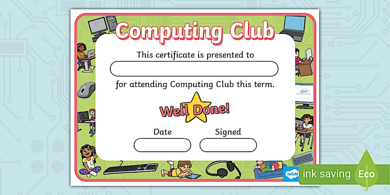 KS1 Computing Club Certificate - certificates (teacher made)