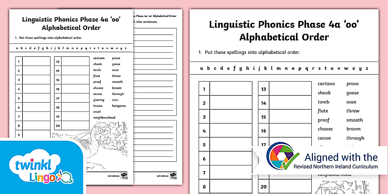 Linguistic Phonics Phase 4a 'oo' Alphabetical Order