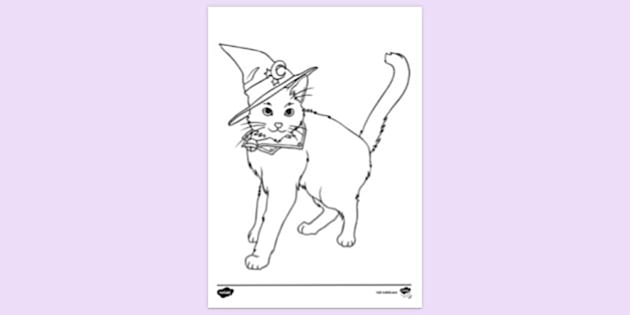 Halloween Cat Colouring Page (teacher made) - Twinkl