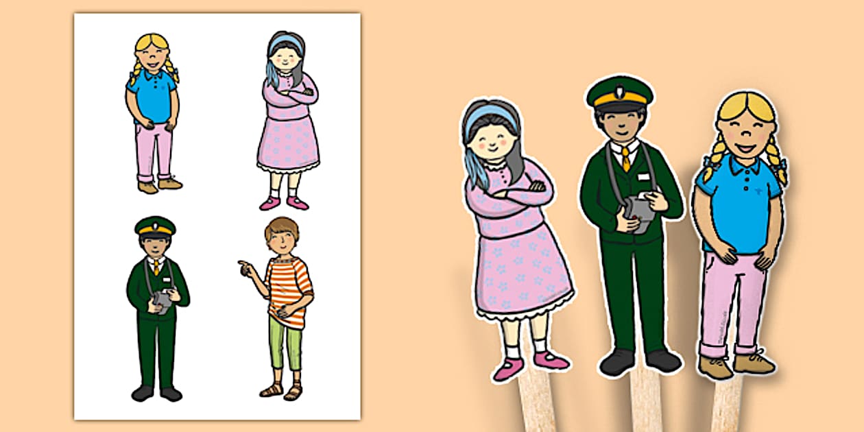 Black and White The Train Ride Stick Puppets (teacher made)