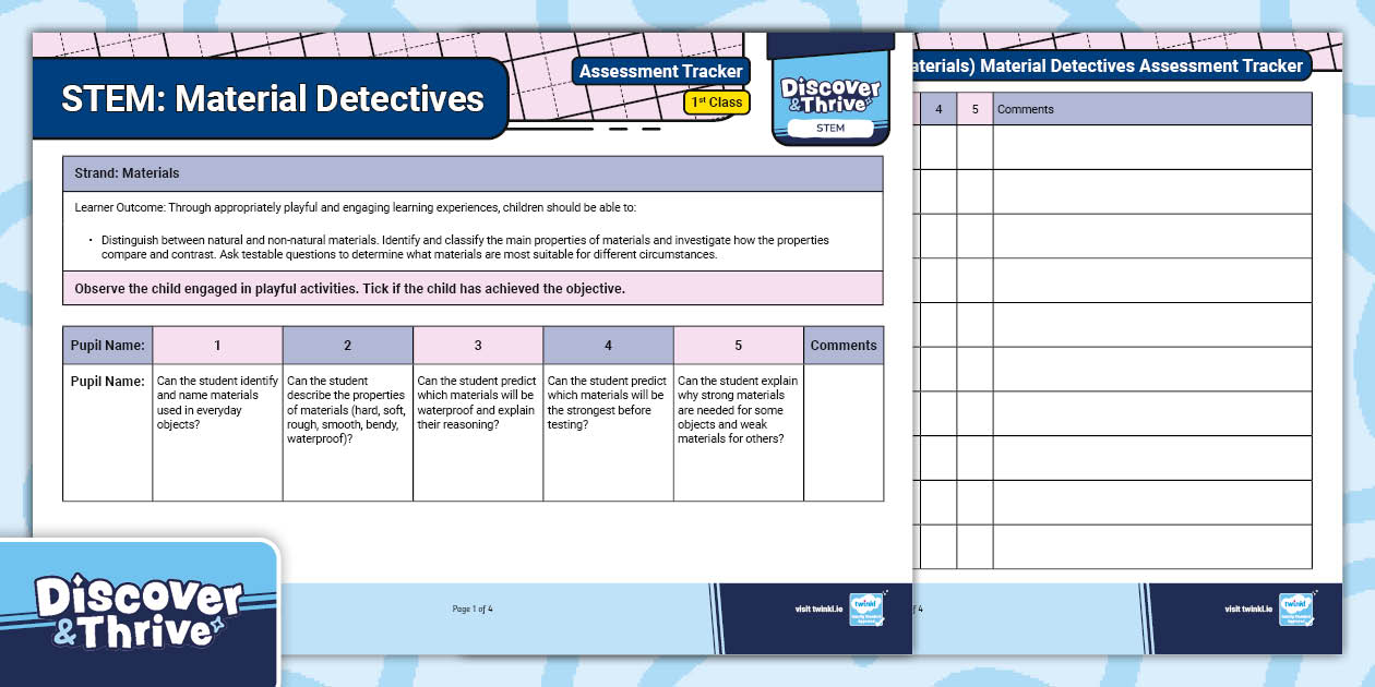 STEM (Materials) Material Detectives Assessment Tracker (1st Class)