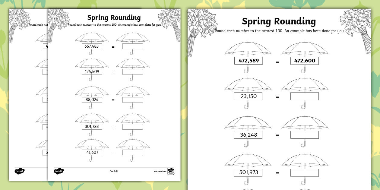 Fourth Grade Rounding to the Nearest 100 Spring Worksheet