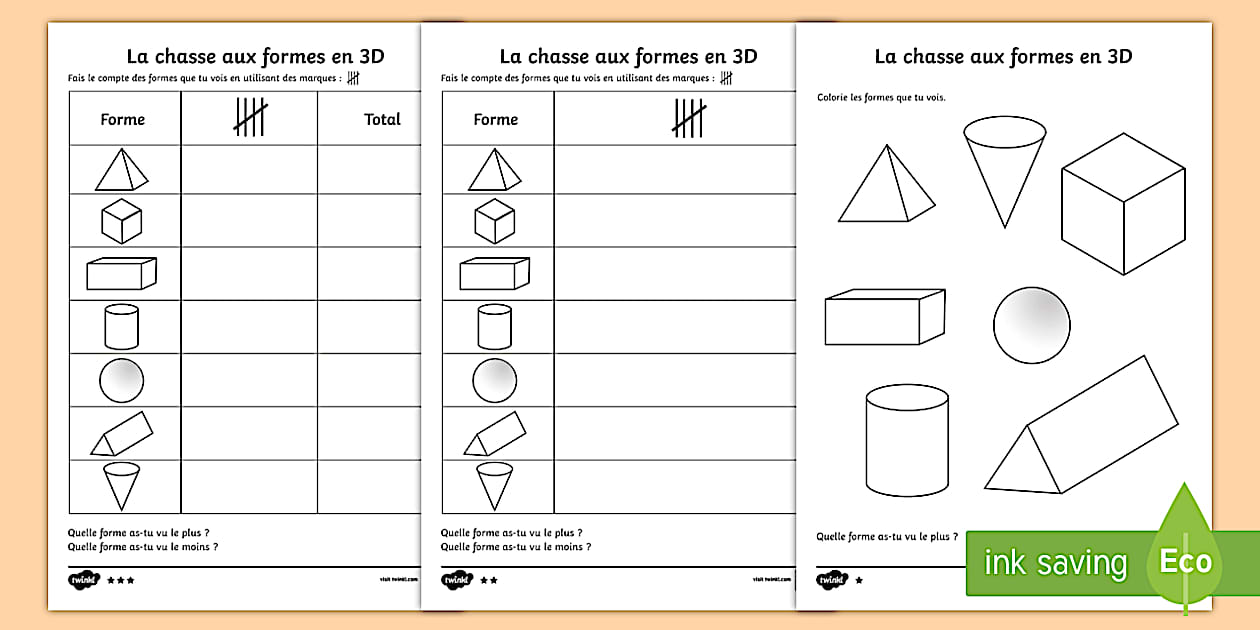 Feuille d'activités : La chasse aux formes en 3D - Twinkl