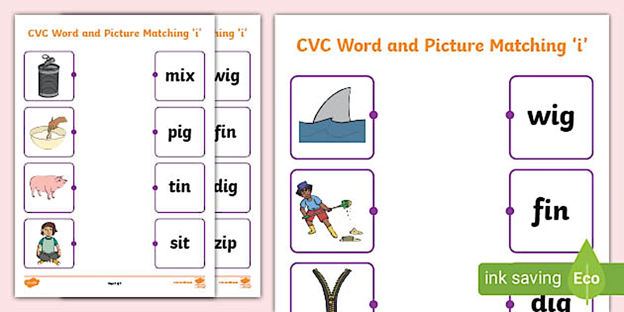 Editable CVC Word and Picture Matching Worksheets - Twinkl
