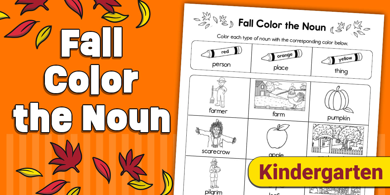 Kindergarten Fall Color the Noun Worksheet
