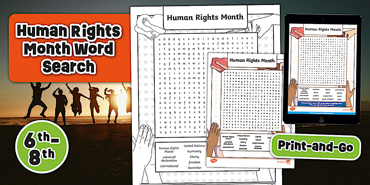Universal Human Rights Month Word Search for 6th-8th Grade