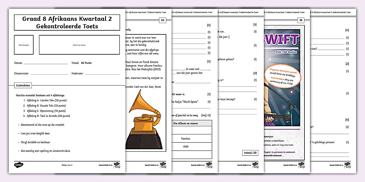 Graad 8 Afrikaans Gekontrolleerde Toets Kwartaal 2 - Twinkl