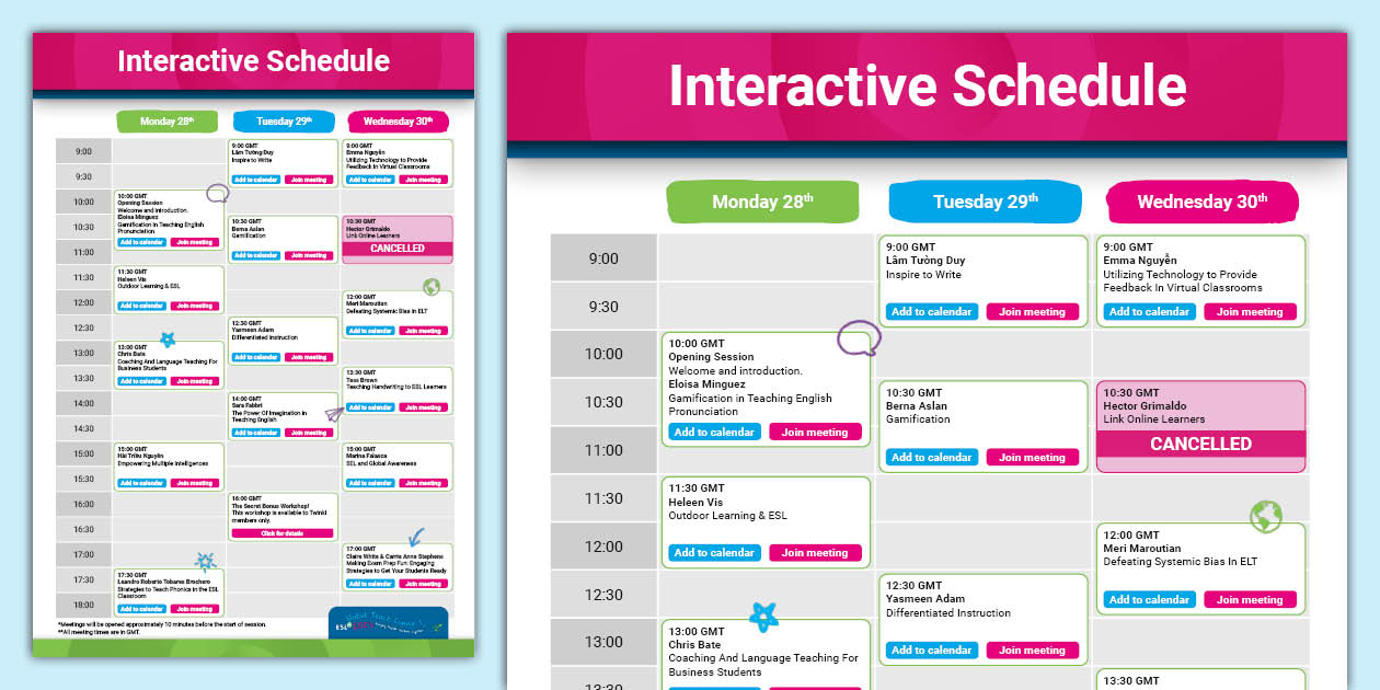 Global Teach Connect - Twinkl ESL - Interactive Schedule