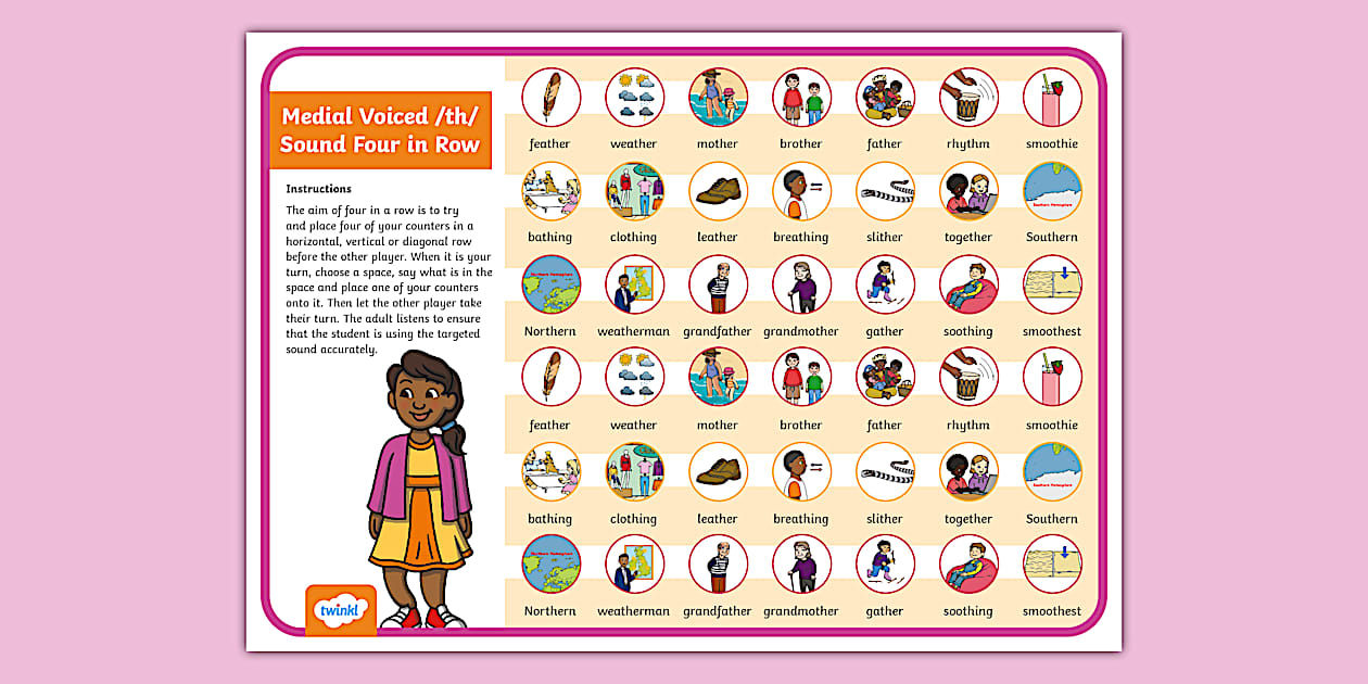 Medial Voiced /th/ Sound Four in a Row (teacher made)