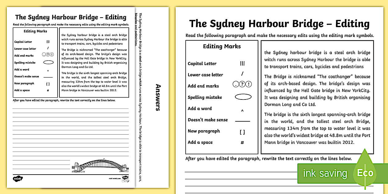 Editable The Sydney Harbour Bridge Editing Passages Worksheet