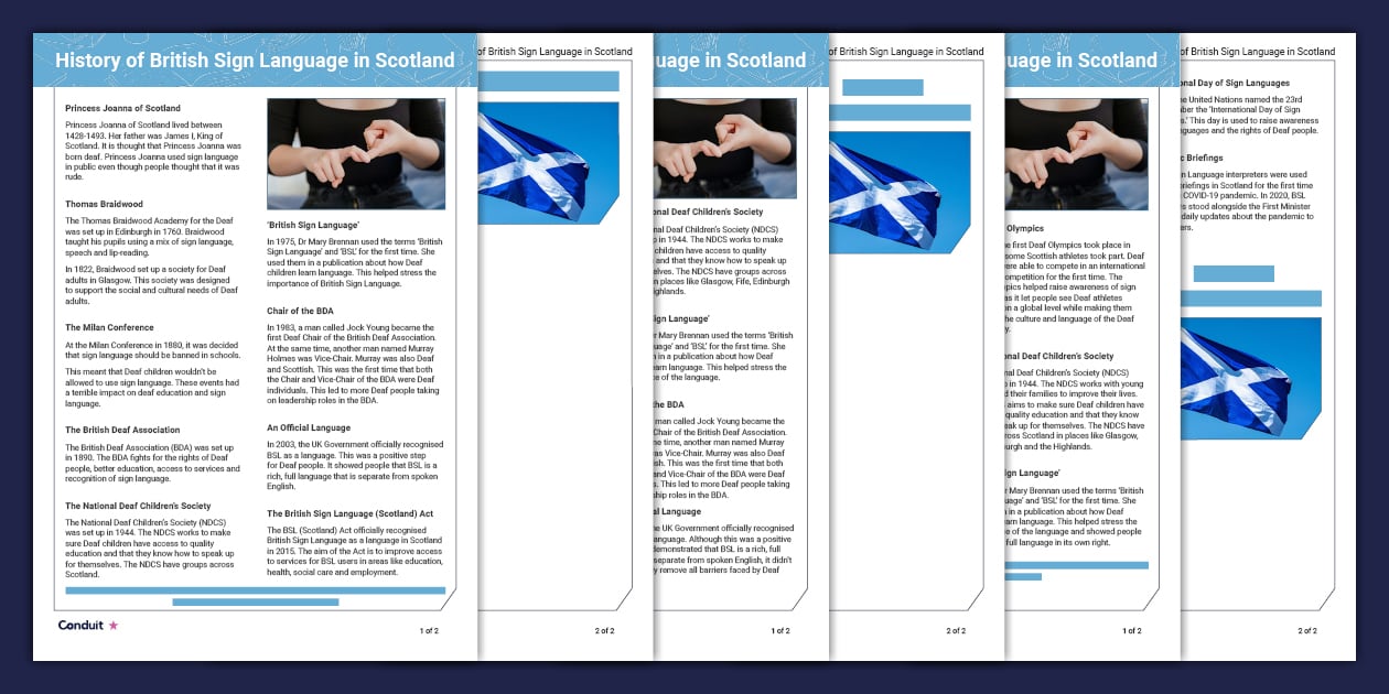 BSL in Scotland Fact File (teacher made) - Twinkl