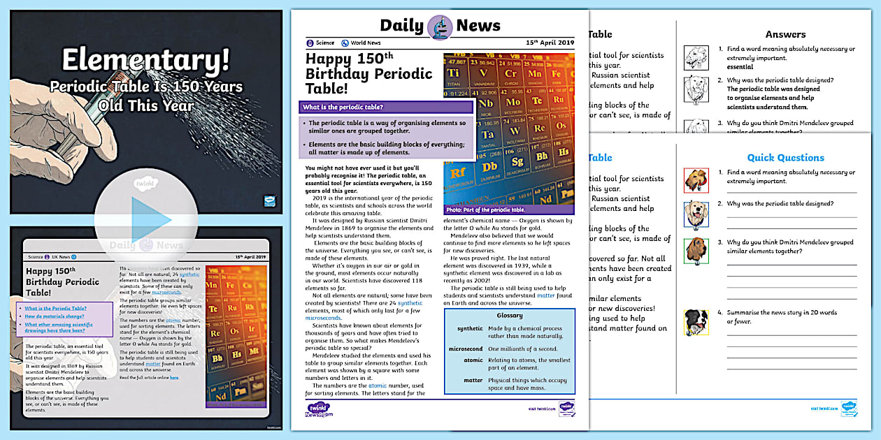 UKS2 Periodic Table News Resource Pack | Twinkl NewsRoom