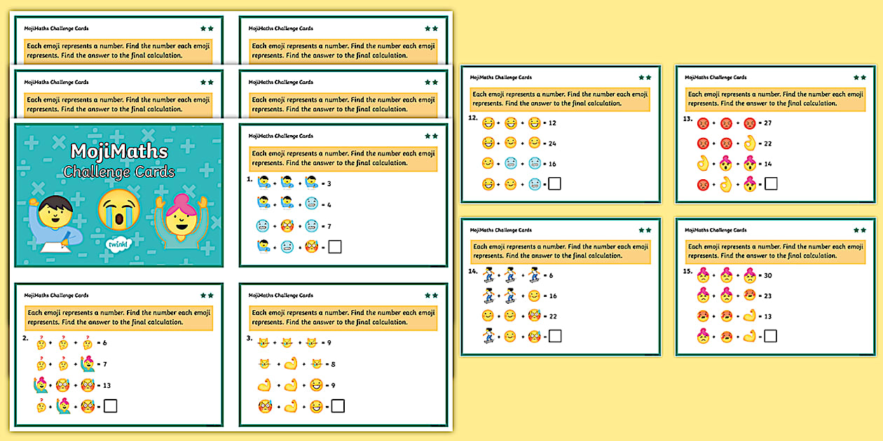 😊 LKS2 MojiMaths 3 Number Addition Differentiated Math Challenge Cards