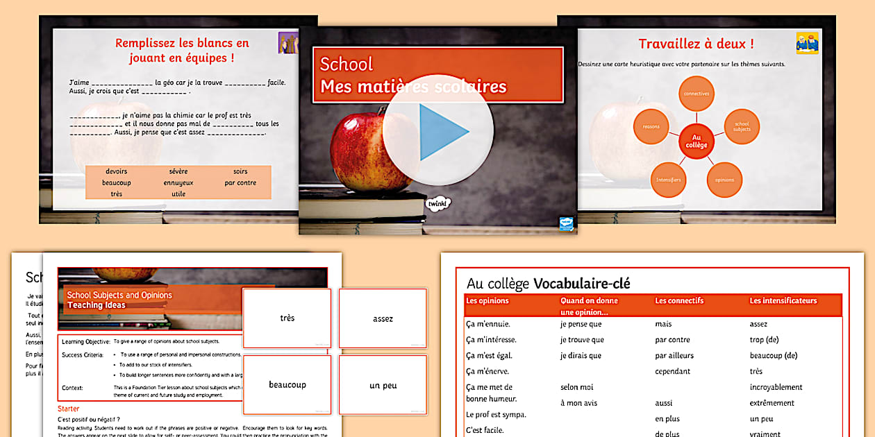 School Subjects and Opinions Foundation Lesson Pack French