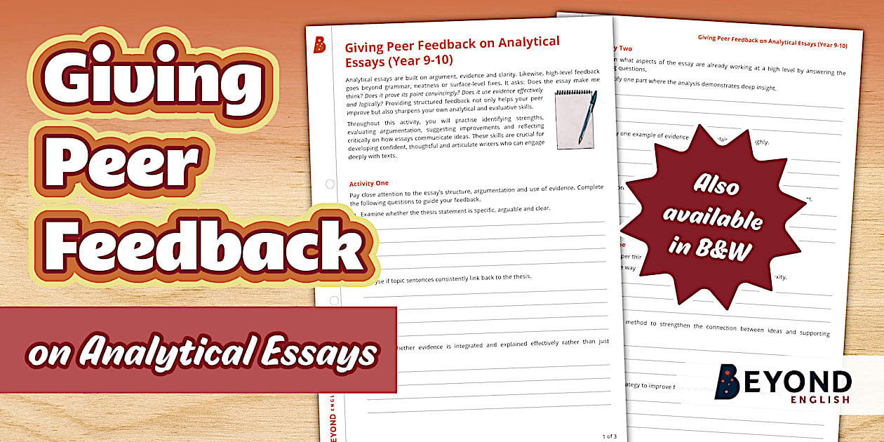 Giving Peer Feedback on Analytical Essays (Year 9-10)