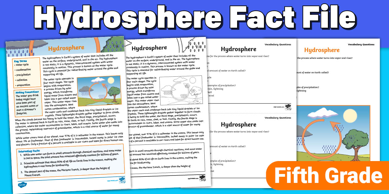 Fifth Grade Hydrosphere Fact File and Vocabulary Questions