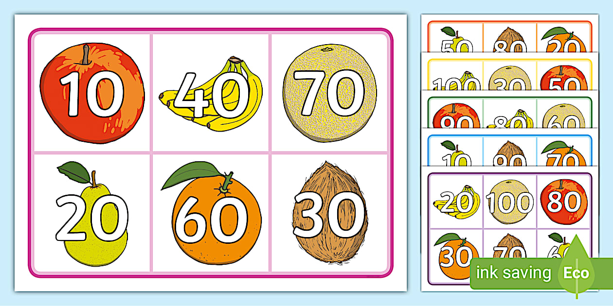 Fruit-Themed Number Bonds to 100 Multiples of 10 Bingo - Number Bonds ...