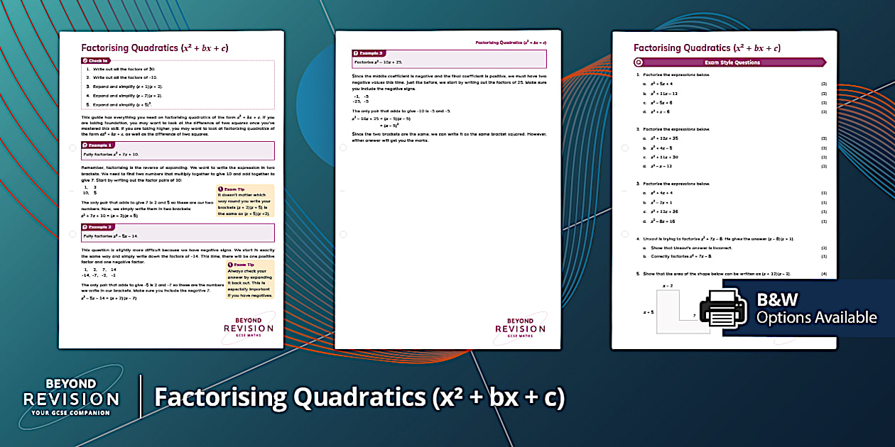 👉 Factorising Quadratics (x² + bx + c) (teacher made)