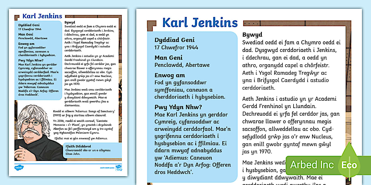 Ffeil Ffeithiau Karl Jenkins (Hecho por educadores) - Twinkl