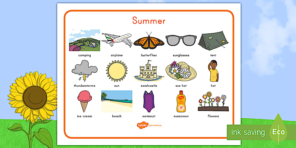 Black and White Summer Word Mat (teacher made) - Twinkl