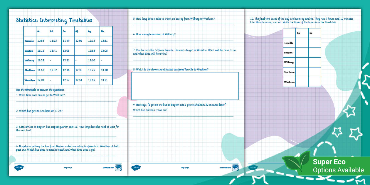Statistics: Interpreting Timetables (Ages 9 - 10) - Twinkl