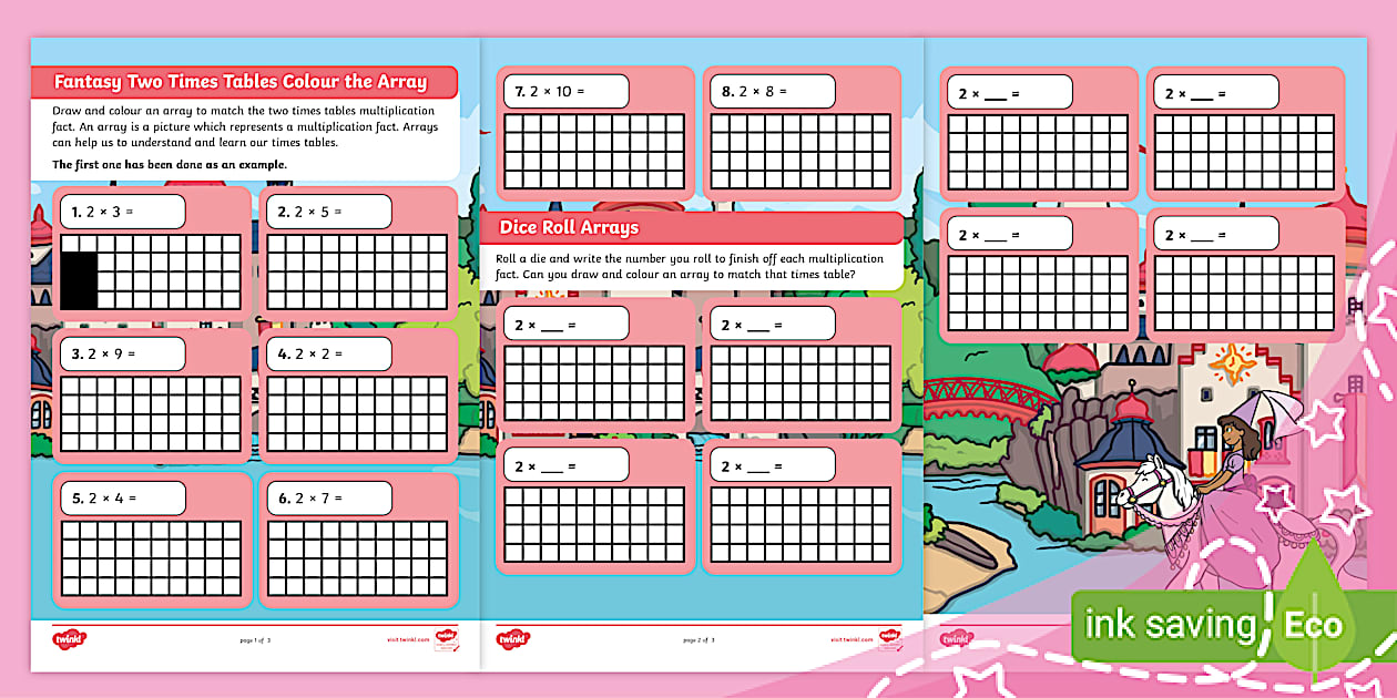 Fantasy Two Times Tables Colour the Array - Twinkl