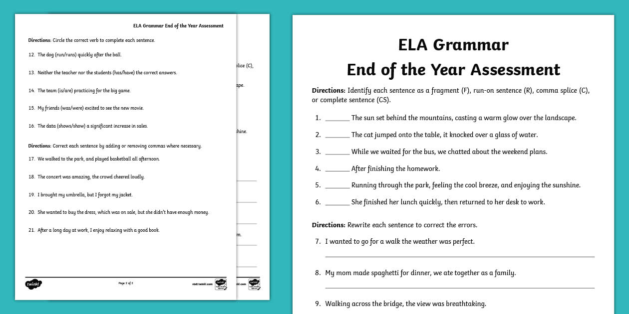Seventh Grade ELA Grammar End of the Year Assessment