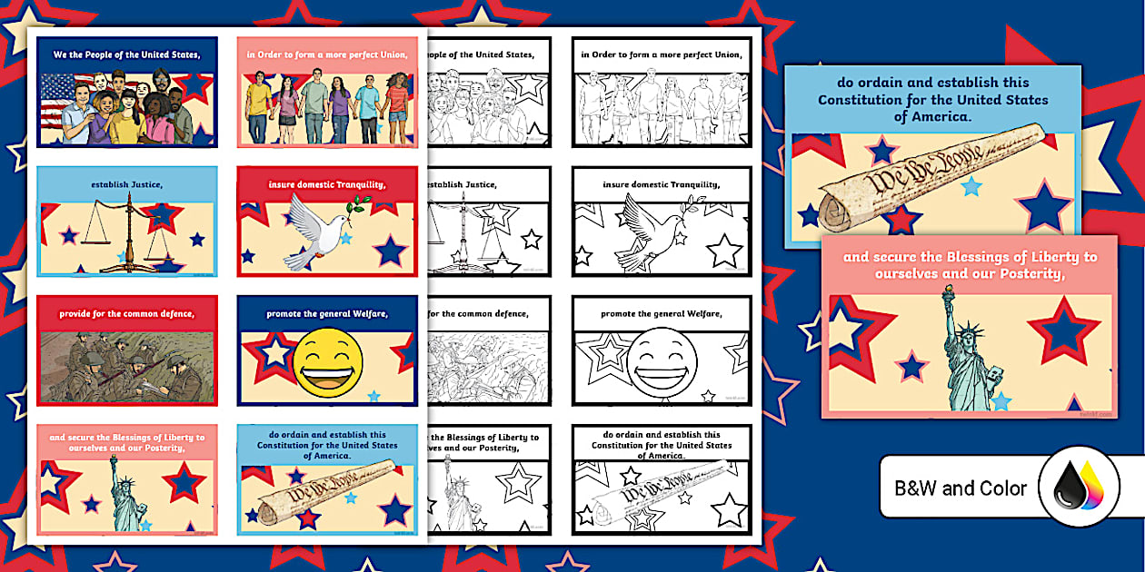 U.S. Constitution Preamble Flash Cards - Twinkl