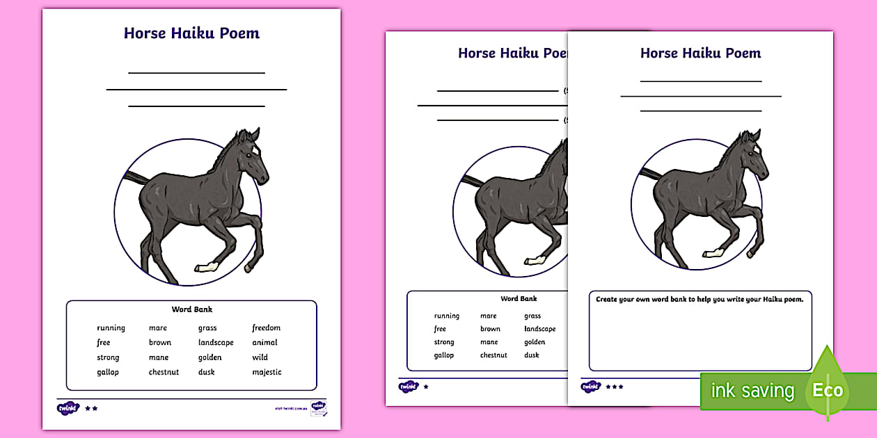 Horse Haiku Poem Differentiated Worksheets