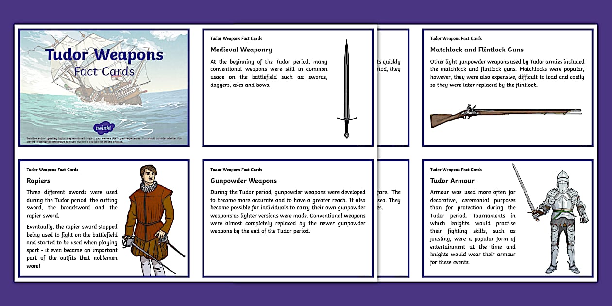 Tudor Weapons Fact Cards (teacher made) - Twinkl