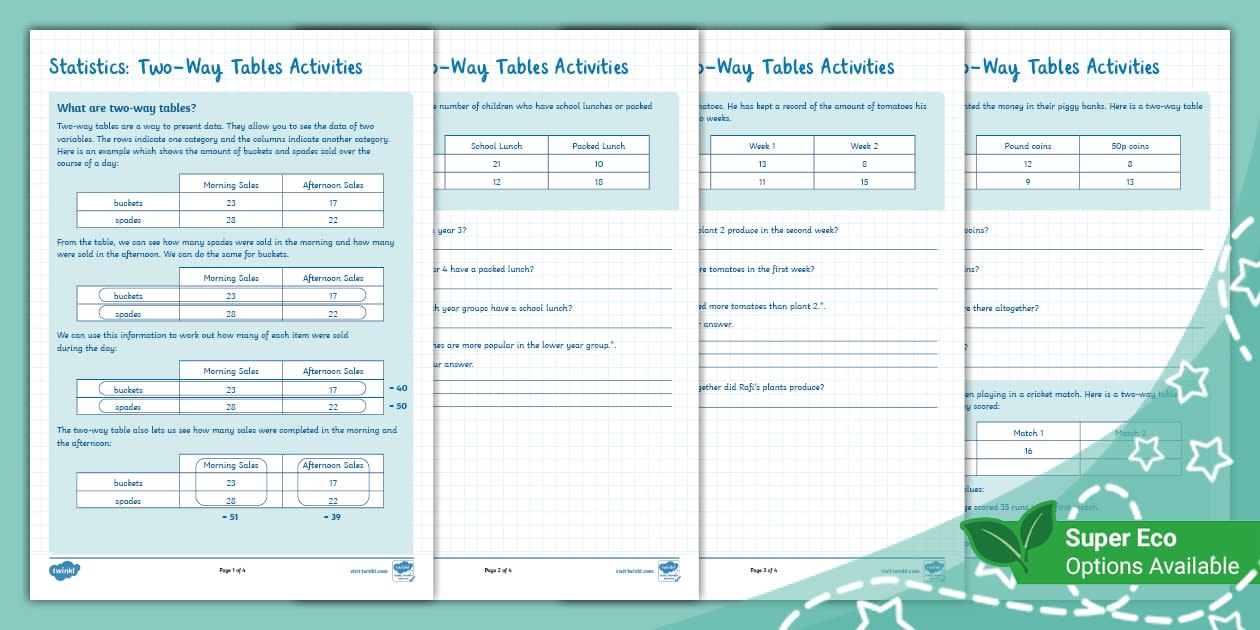 Statistics: Two-Way Tables Activities (Ages 7 - 8) - Twinkl
