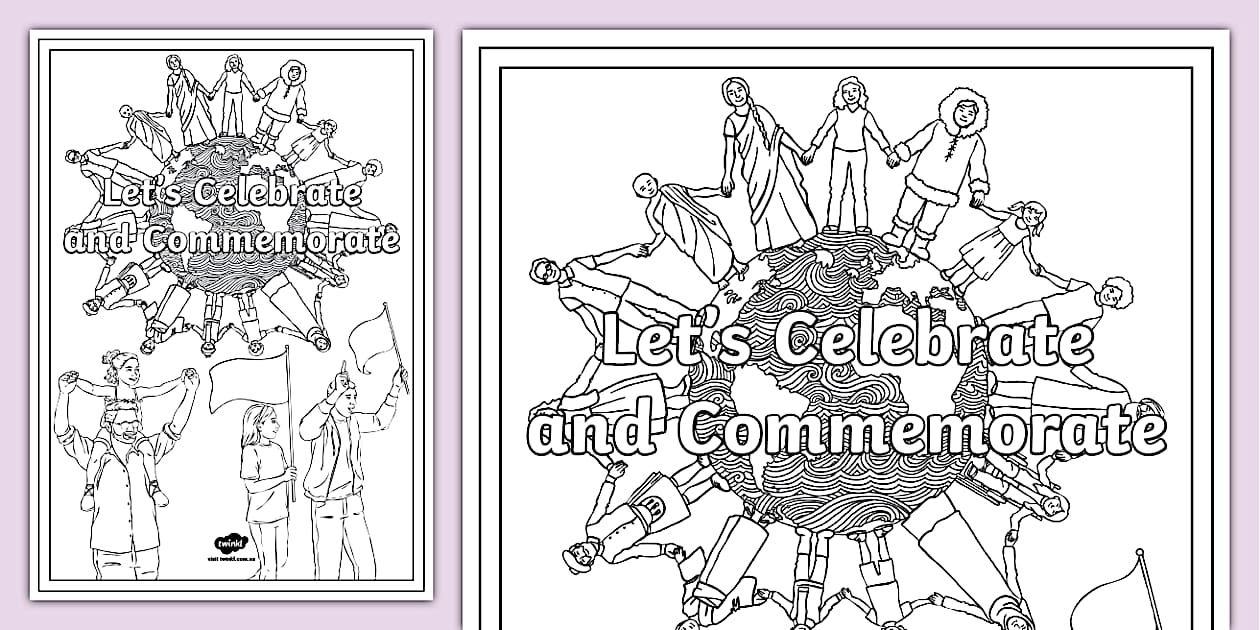 Let's Celebrate and Commemorate Year 3 Integrated Unit Title Colouring Page