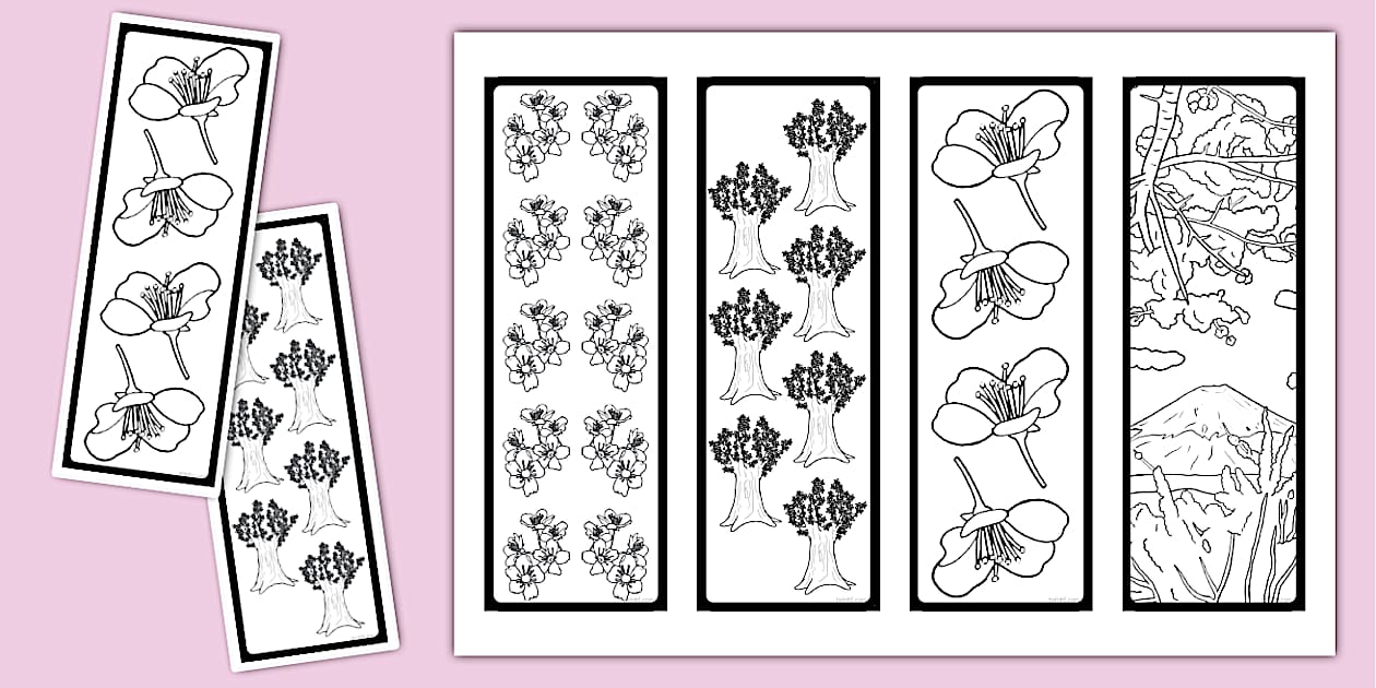 Cherry Blossom Coloring Bookmarks (teacher made) - Twinkl
