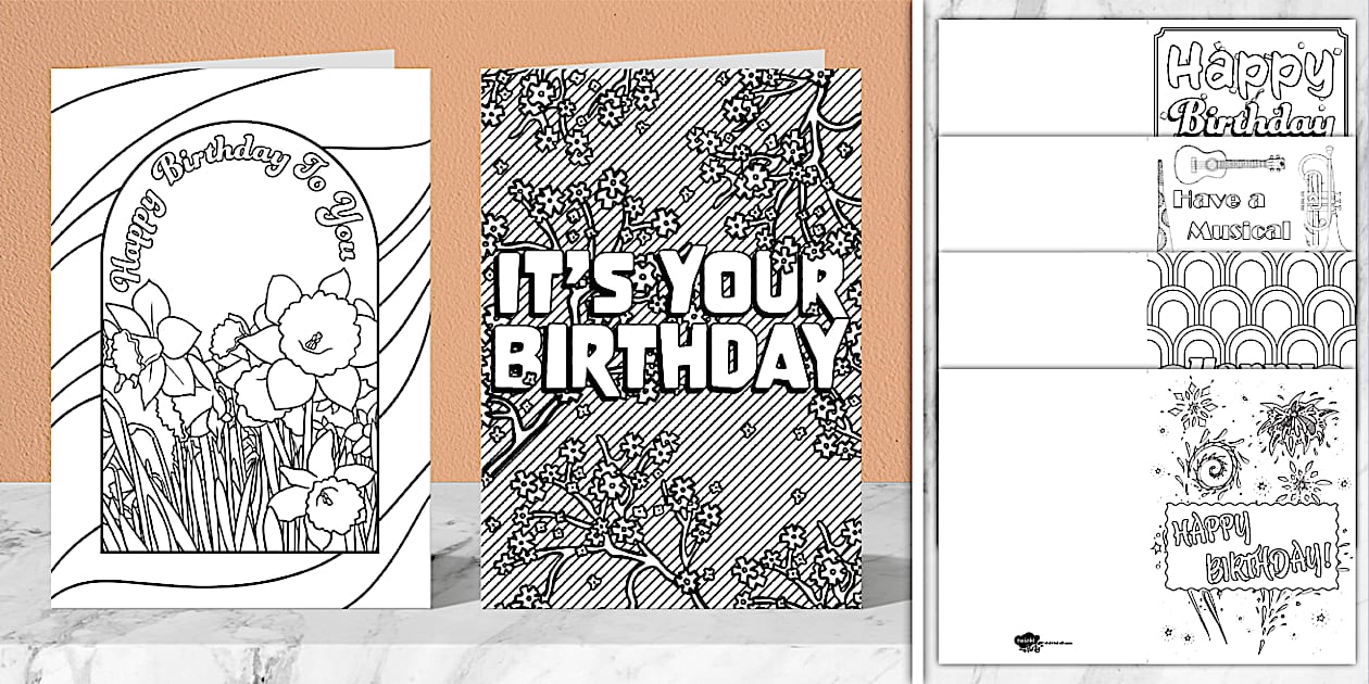 Happy Birthday Colouring Cards | Twinkl Party (Teacher-Made)