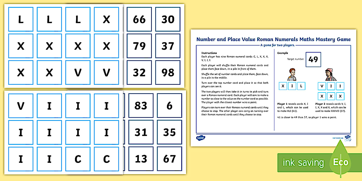 Year 5 Roman Numerals Place Value Maths Mastery Game